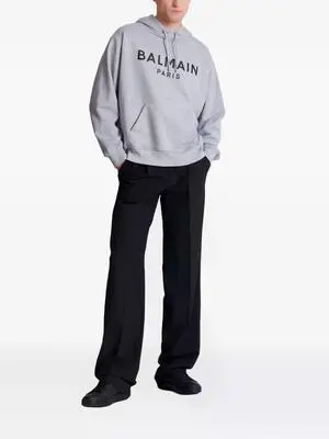 Balmain Printed Cotton Hoodie - Grey