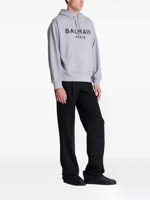 Balmain Printed Cotton Hoodie - Grey