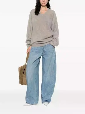 Soft Goat Brushed Cashmere V-neck Sweater - Neutrals