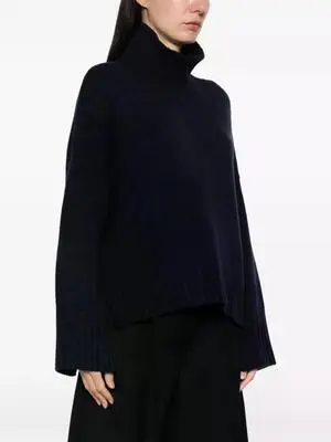 Soft Goat High-neck Ribbed Knit Sweater