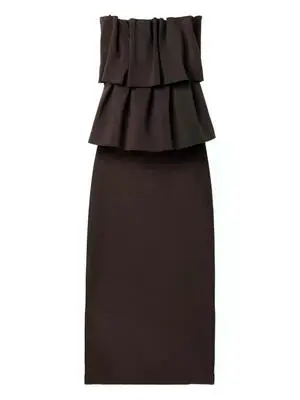 HOUSE OF DAGMAR Sculpted Strapless Midi Dress Brown