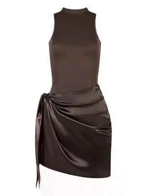 Manière De Voir Satin Panelled Wrap Bodycon Mini Dress - Brown