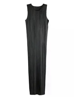 Issey Miyake Pleated Sleeveless Midi Dress - Black