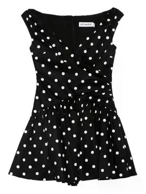 SELF-PORTRAIT Polka Dot V-neck Mini Dress - Black