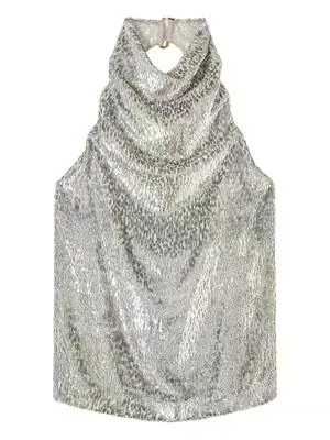 Stella McCartney Halterneck Textured Velvet Top - Silver