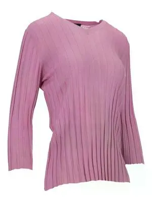 LA ROSE V-neck Ribbed Three-quarter Sleeve Top - Pink