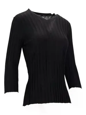 LA ROSE V-neck Ribbed Knit Sweater With Three-quarter Sleeves - Black