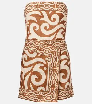 Johanna Ortiz Printed Linen Minidress - Brown