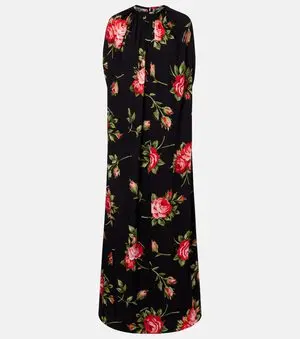 Dolce & Gabbana Floral Caped Silk-blend Gown - Black