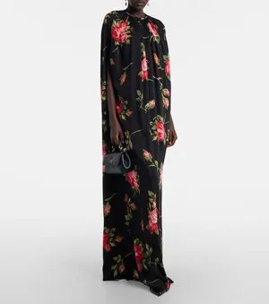 Dolce & Gabbana Floral Caped Silk-blend Gown