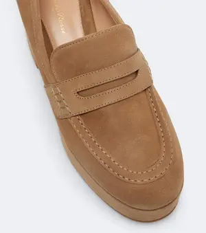 GIANVITO ROSSI Suede Platform Loafer Pumps - Brown