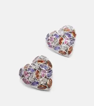 SELF-PORTRAIT Crystal-embellished Heart Earrings