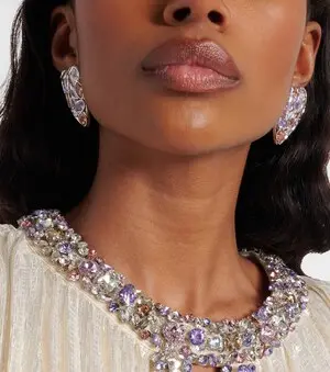 SELF-PORTRAIT Crystal-embellished Heart Earrings