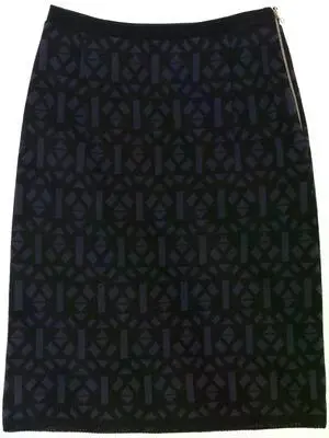 Marni Circa 2000s Geometric Pattern Navy Cotton Blend Skirt