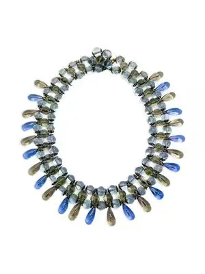 JENNIFER GIBSON JEWELLERY 1940s -tone Blue Engraved Logo Droplet Necklace - Silver