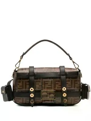 Fendi Zucca Glazed Fabric Cage Baguette Satchel - Brown