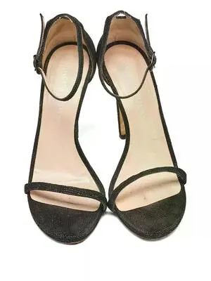 STUART WEITZMAN Textured Suede Buckled Stiletto Sandals