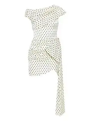 SELF-PORTRAIT Polka-dot Draped One-shoulder Mini Dress
