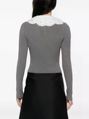 SELF-PORTRAIT Ribbed Top With Contrasting Collar