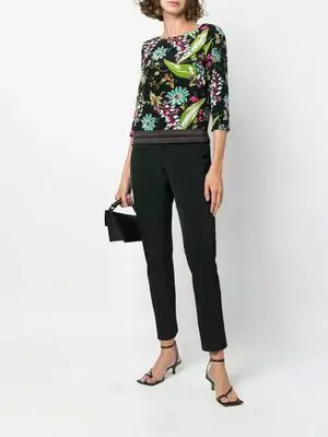 Prada Floral Print Silk Three-quarter Sleeve Top