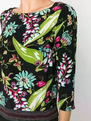 Prada Floral Print Silk Three-quarter Sleeve Top