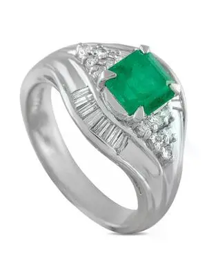 LB EXCLUSIVE Platinum Diamond And Emerald Ring - Silver