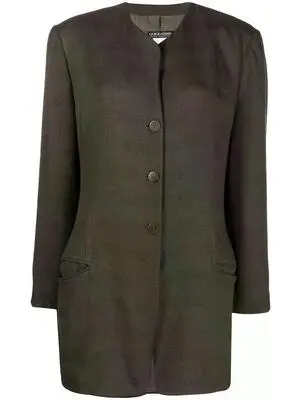 Giorgio Armani 1990s Plaid Collarless Jacket - Brown