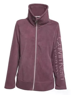 Calvin Klein High Neck Zip Fleece Jacket With Embroidered Logo - Purple