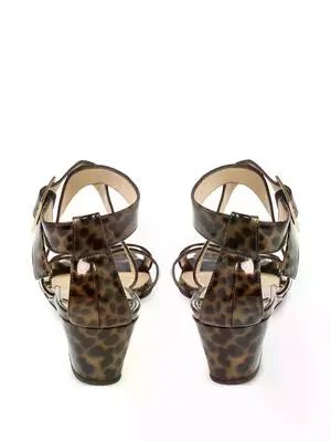 JIMMY CHOO Leopard-print Patent Leather Wedge Sandals - Brown