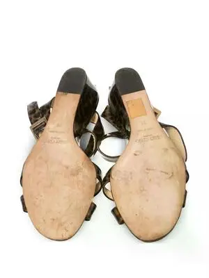 JIMMY CHOO Leopard-print Patent Leather Wedge Sandals - Brown