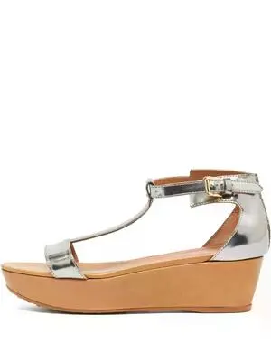 TOD'S Leather Platform Wedge Sandals - Silver