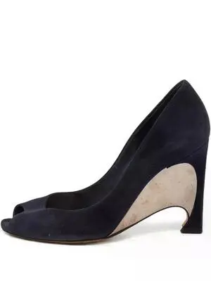 Dior Peep Toe Wedge Pumps - Blue