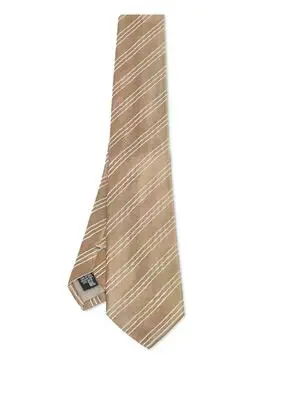 Emporio Armani Striped Silk Neck Tie - Brown