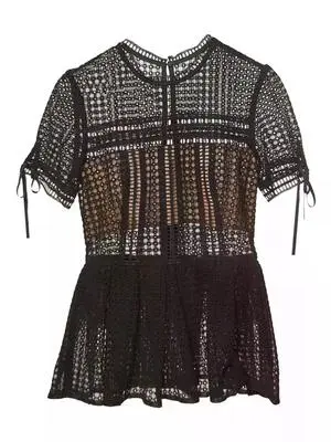 SELF-PORTRAIT Crochet-overlay Peplum Top - Black