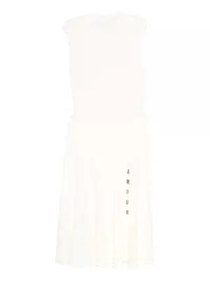 Maje Amour Ribbed-knit Midi Dress With Pleated Skirt - White