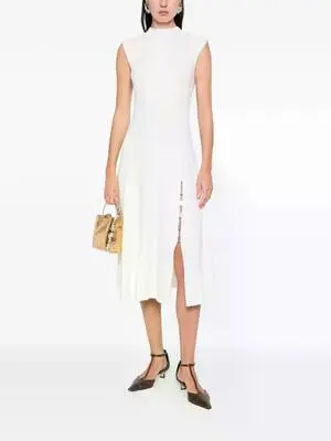 Maje Amour Ribbed-knit Midi Dress With Pleated Skirt - White