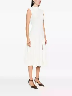 Maje Amour Ribbed-knit Midi Dress With Pleated Skirt - White