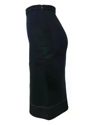 Prada Navy Wool Pencil Midi Skirt