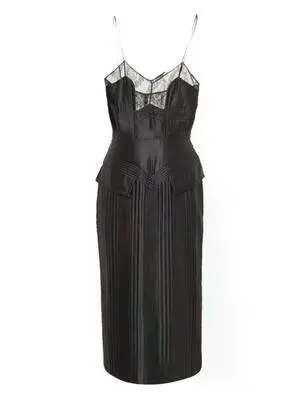 Fendi Lace-trimmed Pleated Midi Dress