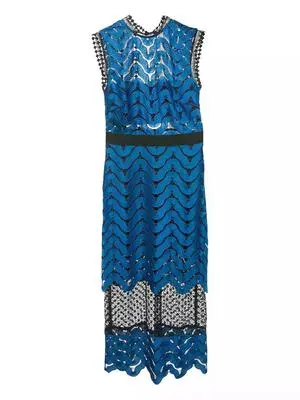 SELF-PORTRAIT Lace Detail Midi Dress - Blue