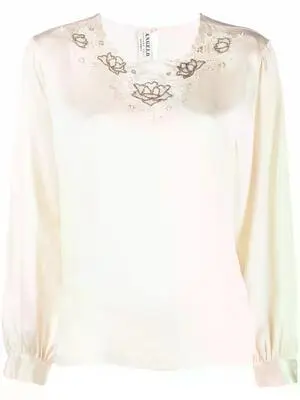 A.N.G.E.L.O. VINTAGE CULT 1970s Silk Floral Embroidered Blouse - Neutrals