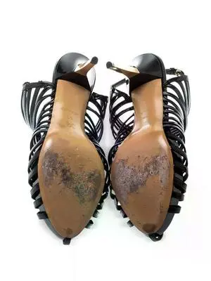 LOUIS VUITTON Patent Leather Geometric Cut-out Slingback Sandals