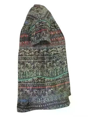 Sea Abstract Print Round Neck Short Sleeve Top - Grey