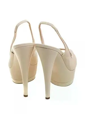 Casadei Ecru Peep Toe Platform Stiletto Sandals