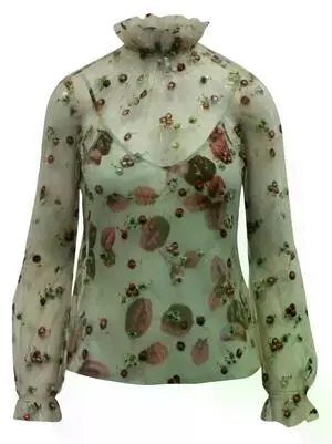 Luisa Beccaria Embroidered Mesh Blouse - Neutrals