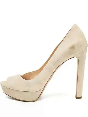 Prada Beige Suede Peep-toe Platform High Heel Pumps - Neutrals