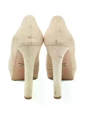 Prada Beige Suede Peep-toe Platform High Heel Pumps