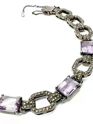 JENNIFER GIBSON JEWELLERY 1930s Amethyst And Marcasite -tone Link Bracelet