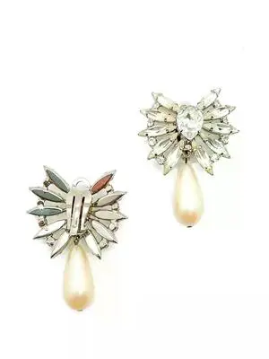 JENNIFER GIBSON JEWELLERY 1960s Marquise-crystal And Faux Pearl Drop Earrings - Silver