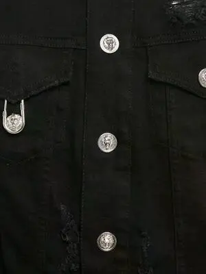 VERSUS Distressed Denim Jacket With Lion Head Buttons